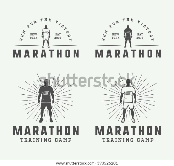 Set Vintage Marathon Run Logo Emblem Stock Vector (Royalty Free ...