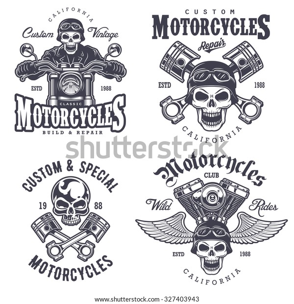 Set Vintage Motorcycle Emblems Labels Badges 스톡 벡터(로열티 프리) 327403943 ...