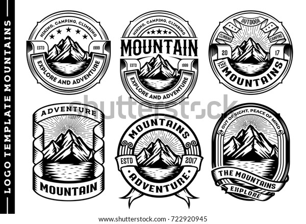 Set of vintage mountain labels and design elements, logo template