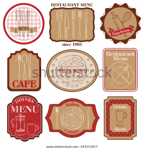 Set Vintage Restaurant Badges On White Stock Vector (Royalty Free ...
