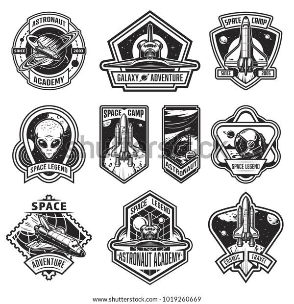 Set Vintage Space Astronaut Badges Emblems 库存矢量图（免版税）1019260669