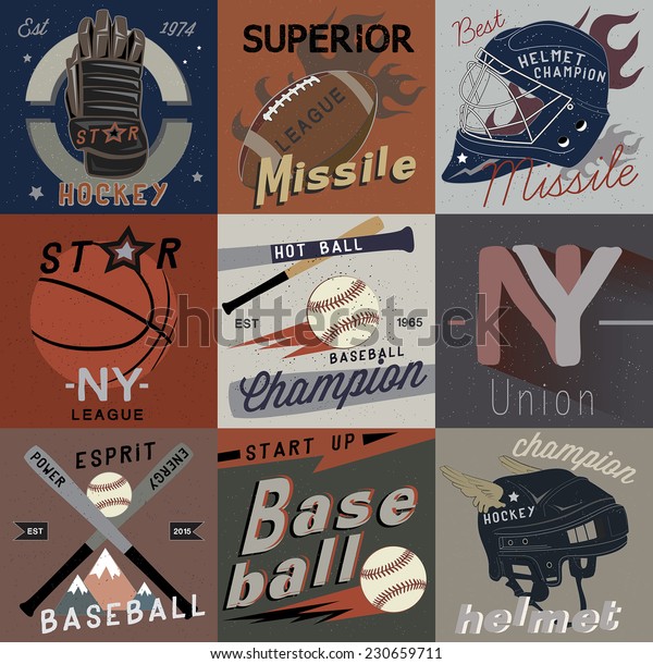 Set Vintage Sports Vector Logos Labels: vetor stock (livre de direitos ...