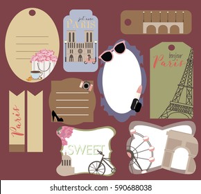 Set Vintage Stickers Paris Vector Illustration Stock Vector (Royalty ...