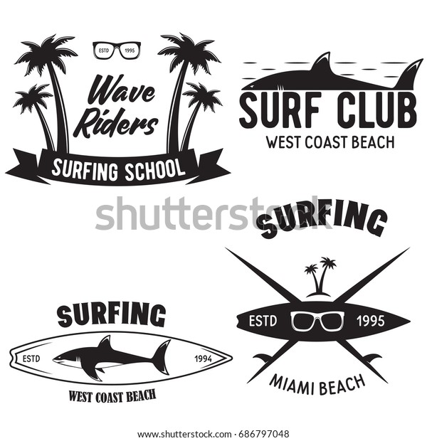 Set of Vintage Surfing Graphics and Emblems for web design or print ... Set of Vintage Surfing Graphics and Emblems for web design or print ...