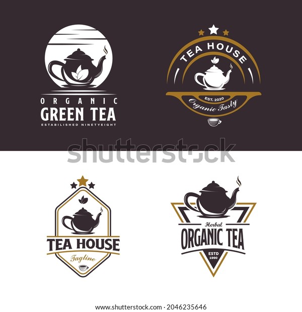 Set Vintage Teapot Logo Tea Leaf Stock Vector (Royalty Free) 2046235646 ...