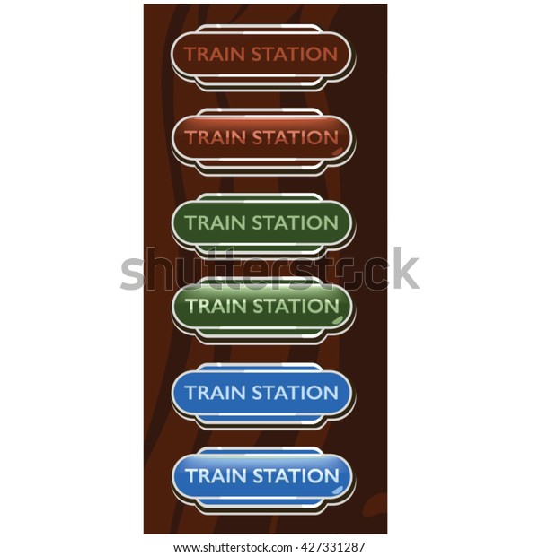 Set Vintage Train Station Signs Stock Vector (Royalty Free) 427331287 ...