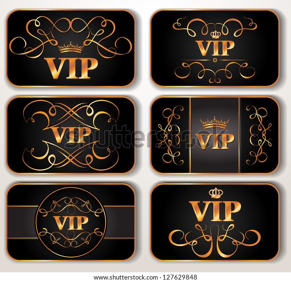 Set Vintage Vip Cards Stok Vektör (Telifsiz) 127629848