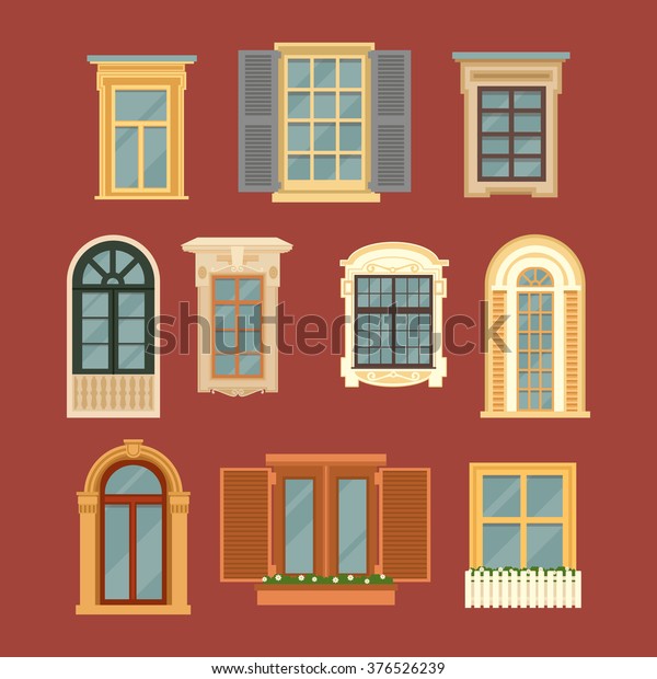 Set Vintage Windows Vector Illustration Flat Stock Vector (Royalty Free ...