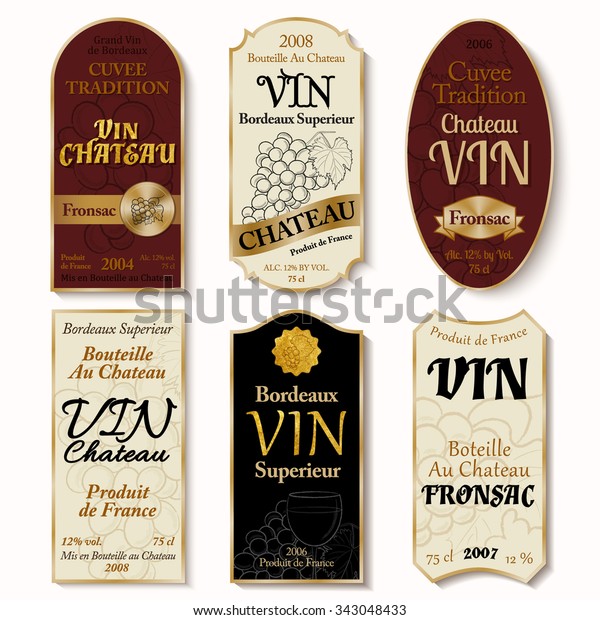 Set of vintage wine labels with hand-drawn details on white background ...