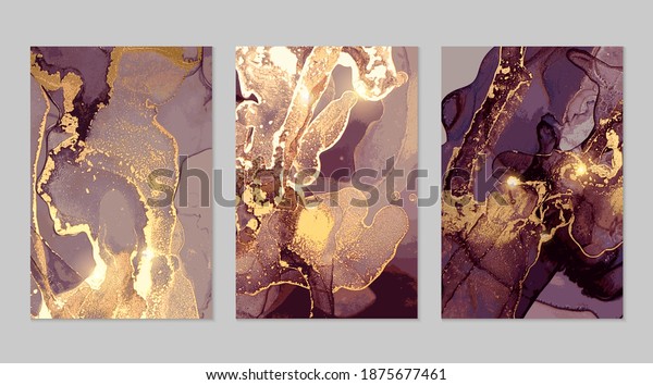 Set Violet Gold Marble Abstract Patterns Stock Vector (Royalty Free ...