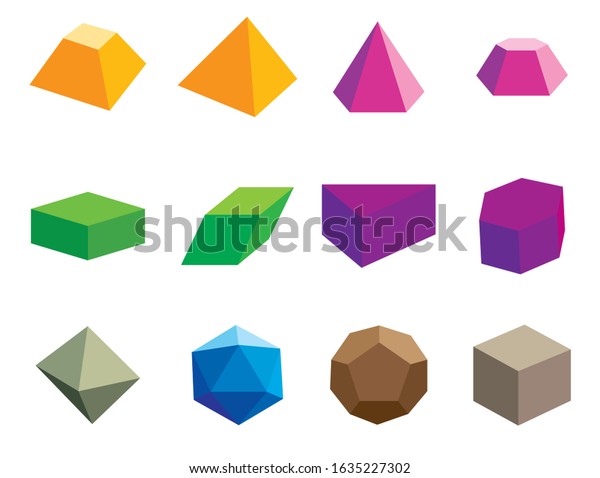 Set Volumetric Geometrical Colored Shapes Polyhedron Stock Vector ...