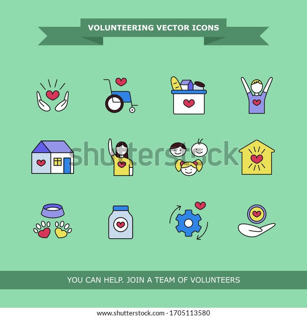 Set Volunteering Vector Icons Isolated Colored Stock Vector (Royalty ...