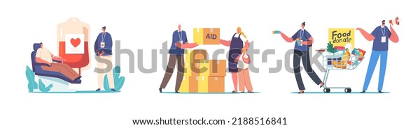 Set Volunteers Humanitarian Aid Help Poor Stock Vector (Royalty Free ...