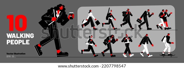 Set Walking People Diverse Passerby Characters Stock Vector (Royalty ...