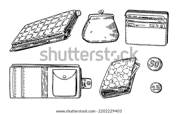 Set Wallets Sketches Hand Drawn Vector Stock Vector (Royalty Free ...