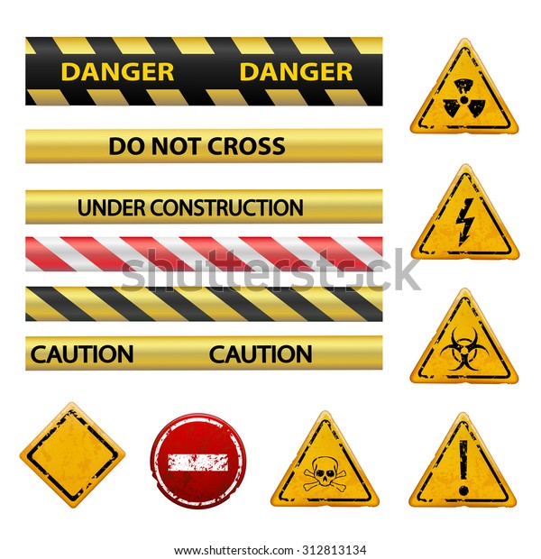 Set Warning Signs Isolated On White Stock Vector (Royalty Free ...