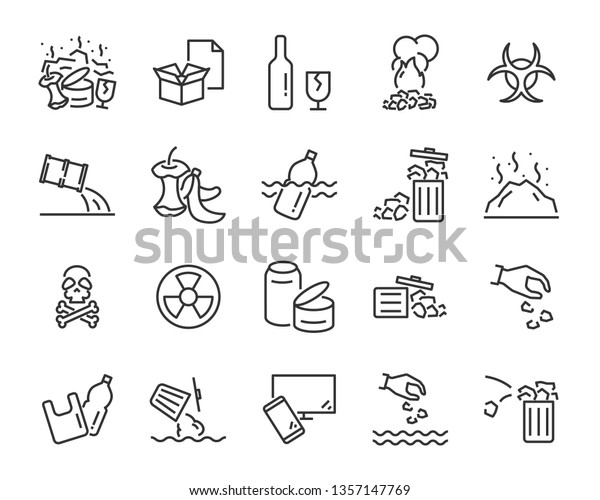 Set Waste Icons Such Garbage Pollution Stock Vector (Royalty Free ...