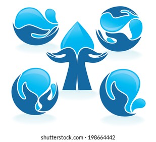Set Water Hands Design Elements Emblems Stock Vector (Royalty Free ...