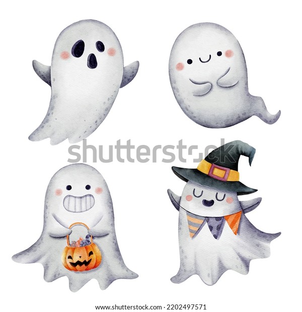 Set Watercolor Halloween Ghost Set 2 Stock Vector (Royalty Free ...