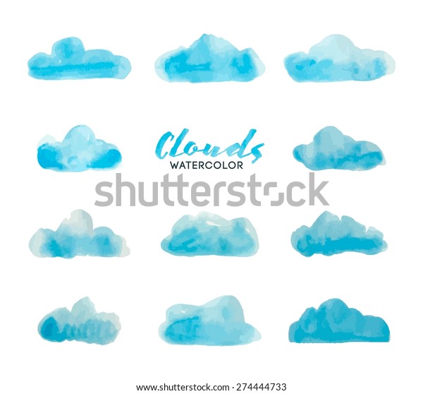 Set Watercolor Hand Painted Clouds Vector Stock Vector (Royalty Free ...