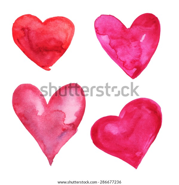 Set Watercolor Hand Painted Valentine Hearts Stock Vector (Royalty Free ...
