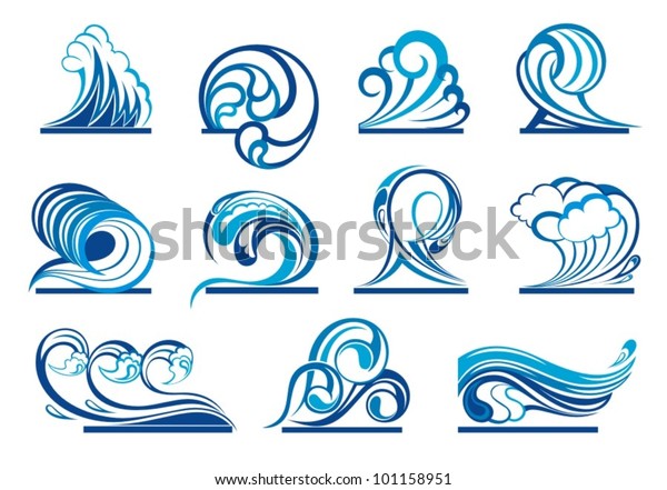 Set Wave Symbols Design Isolated On Stock Vector (Royalty Free ...