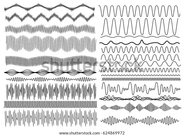 Set of wavy curved and horizontal lines. Vector illustration. Isolated ...