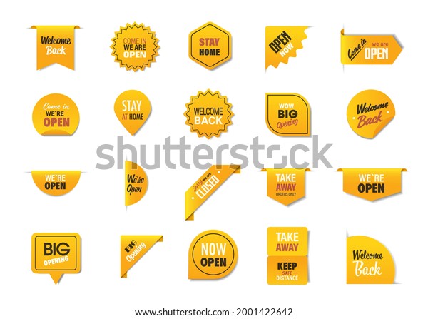 Set We Open Welcome Back Stickers Stock Vector (Royalty Free ...