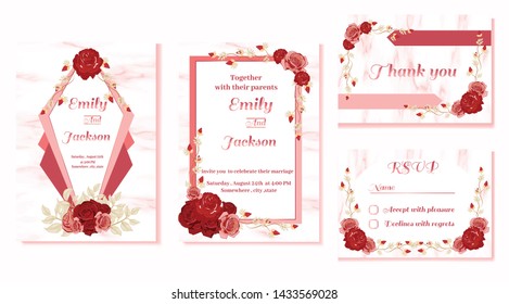 Set Wedding Invitation Card Red Rose Stock Vector (Royalty Free ...