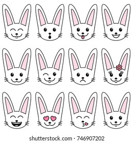 Set White Cute Rabbits Isolated On Stock Vector (Royalty Free ...