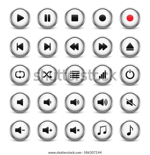 Set White Media Player Buttons Metal: เวกเตอร์สต็อก (ปลอดค่าลิขสิทธิ์ ...