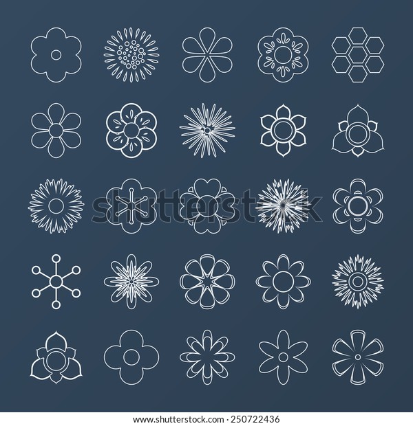 Set White Outline Vector Silhouettes Flowers Stock Vector (Royalty Free ...