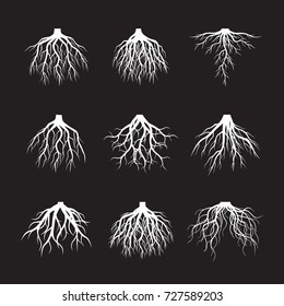 Set White Roots Tree On Black Stock Vector (Royalty Free) 727589203 ...