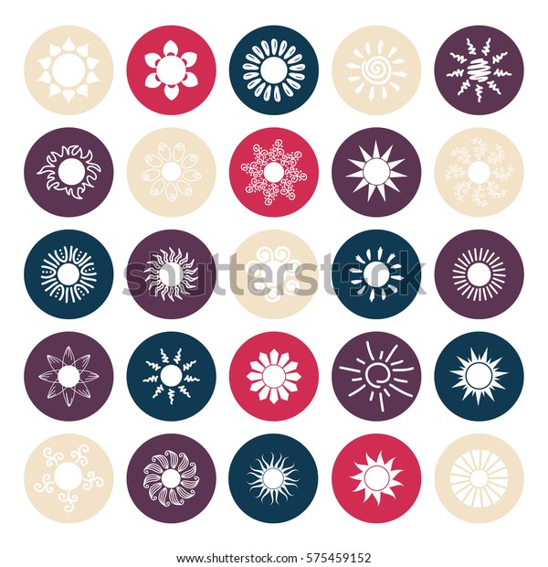 Set White Sun Icons Color Circles Stock Vector (Royalty Free) 575459152 ...