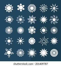 Set White Sun Icons On Dark Stock Vector (Royalty Free) 201409787