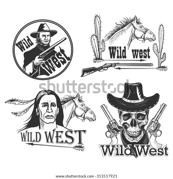 Set Wild West Emblems Labels Logos Stock Vector (Royalty Free ...