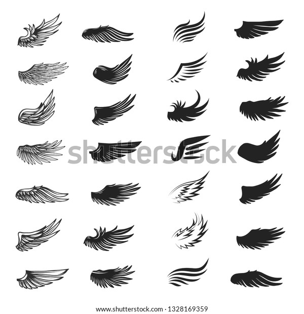 Set Wings Isolated On White Vector Stock Vector (Royalty Free ...