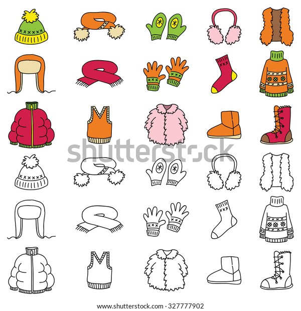 Set Winter Clothing Icons Vector Doodle Stock Vector (Royalty Free ...
