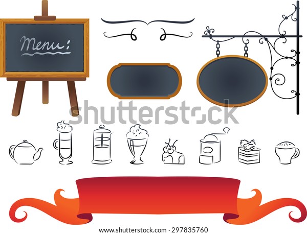 Set Wooden Menu Boards Drawn Food Stock Vector (Royalty Free) 297835760 ...