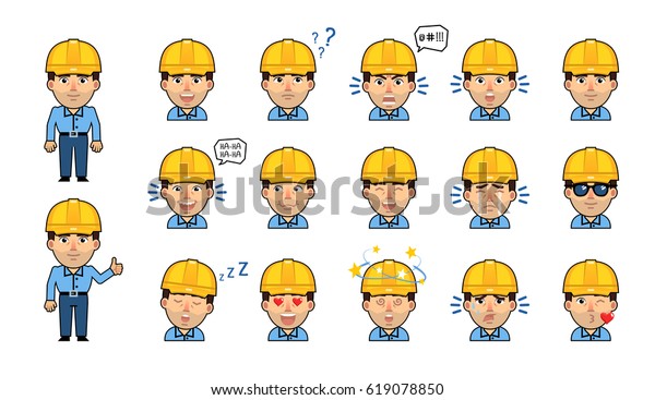 Set Workman Emoticons Kawaii Worker Emojis Stock Vector (Royalty Free ...