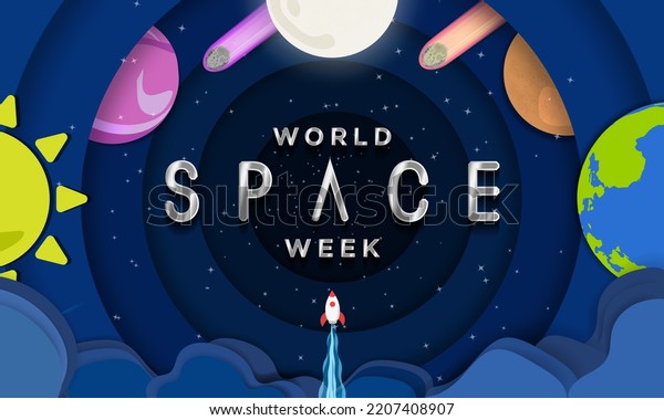 Set World Space Week Metallic Typography Stock Vector (Royalty Free ...