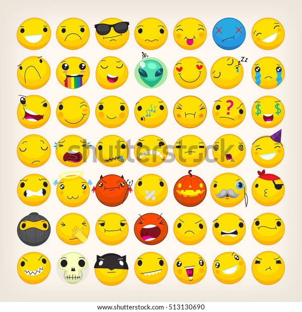 Set Yellow Emoji Emoticons Different Facial Stock Vector (Royalty Free ...