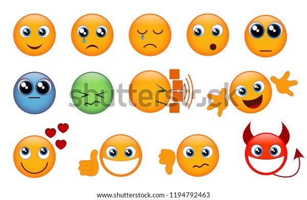 Set Yellow Emojis Isolated On White Stock Vector (Royalty Free ...