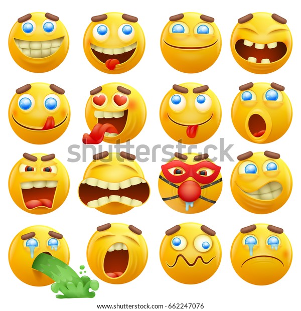 Set Yellow Emoticon Smiley Faces Characters Stock Vector (Royalty Free ...