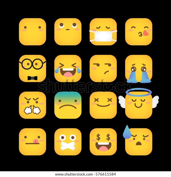 Set Yellow Face Emoticons Icon Pack 스톡 벡터(로열티 프리) 576611584 | Shutterstock