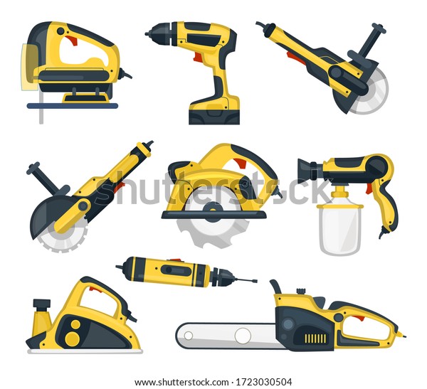 Set Yellow Power Tools Professional Craftsman Stock Vector (Royalty ...