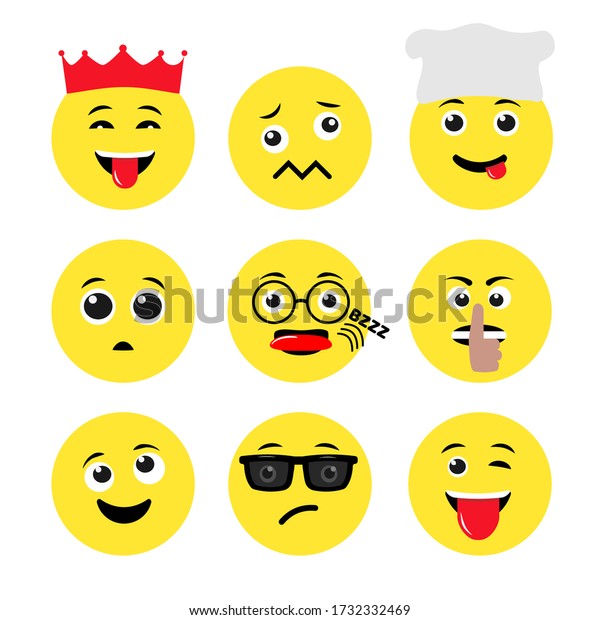 Set Yellow Round Emoticons Set Emoji Stock Vector (Royalty Free ...