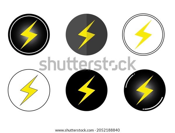Set Yellow Thunder Icon Black Circle Stock Vector (Royalty Free ...
