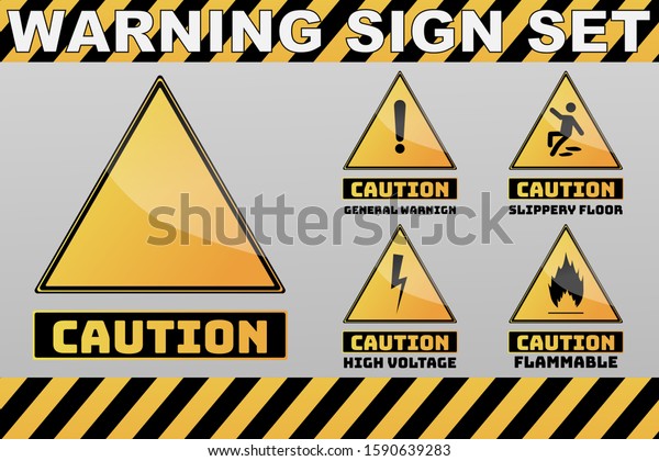 Set Yellow Triangle Hazard Warning Attention Stock Vector (Royalty Free ...