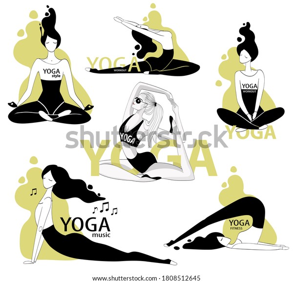 Set Yoga Positions Beautiful Shape Yogavector Stock Vector (Royalty ...